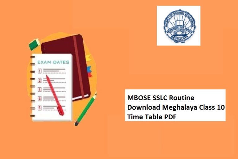 MBOSE SSLC Routine 2025 Download Meghalaya Class 10 Time Table PDF
