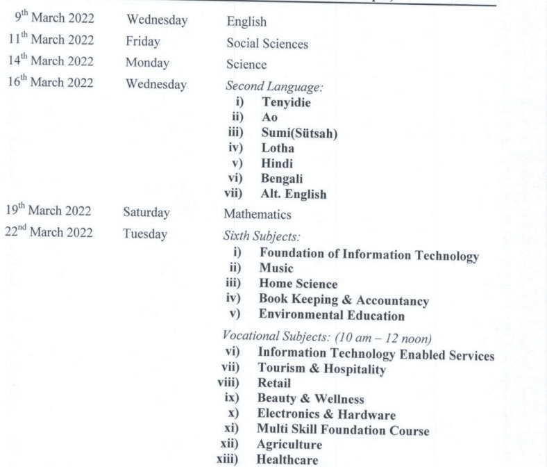 Nagaland HSLC Routine 2023 NBSE 10th Exam Schedule/Time Table @ nbsenl ...